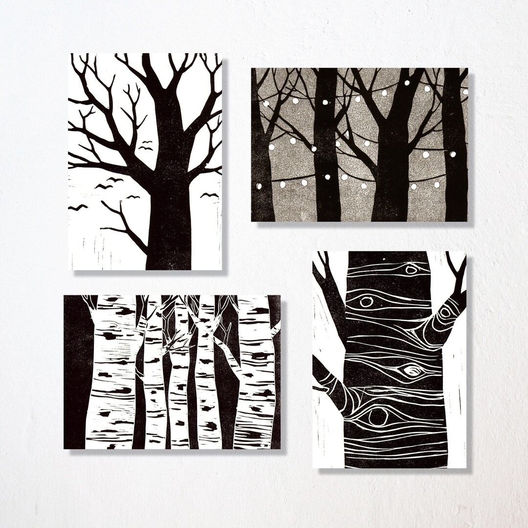 Postcard Set of 4 "trees" - Etsy