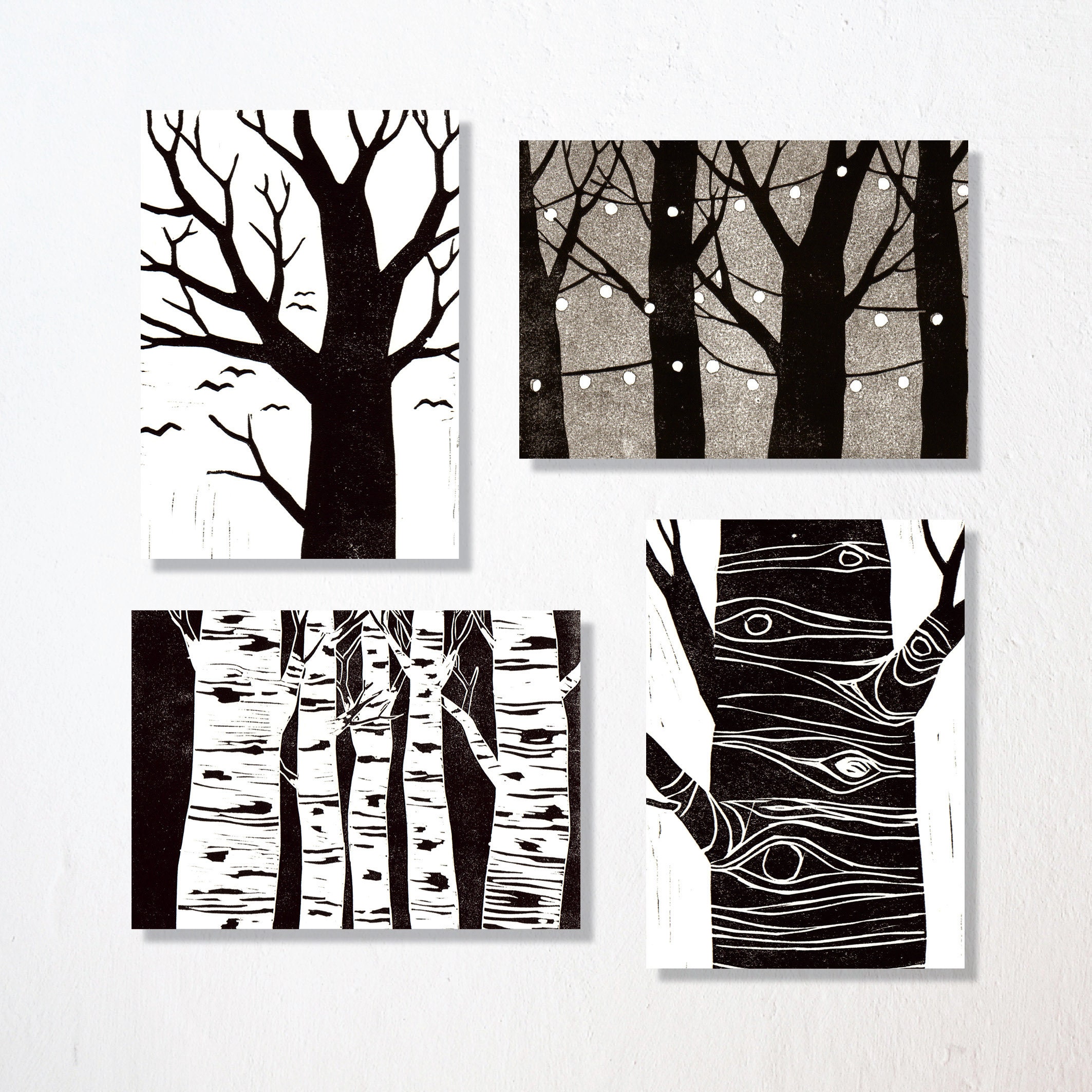Postcard Set of 4 "trees" - Etsy