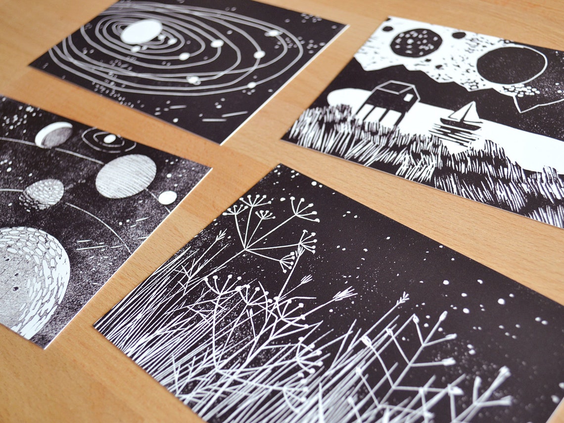 Postcard Set of 4 "stars and Planets" - Etsy