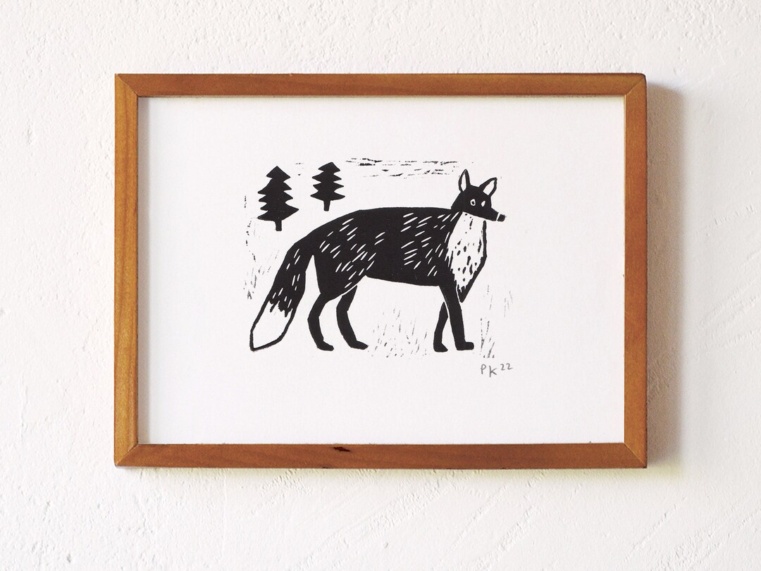 Fox · Original Linocut - Etsy
