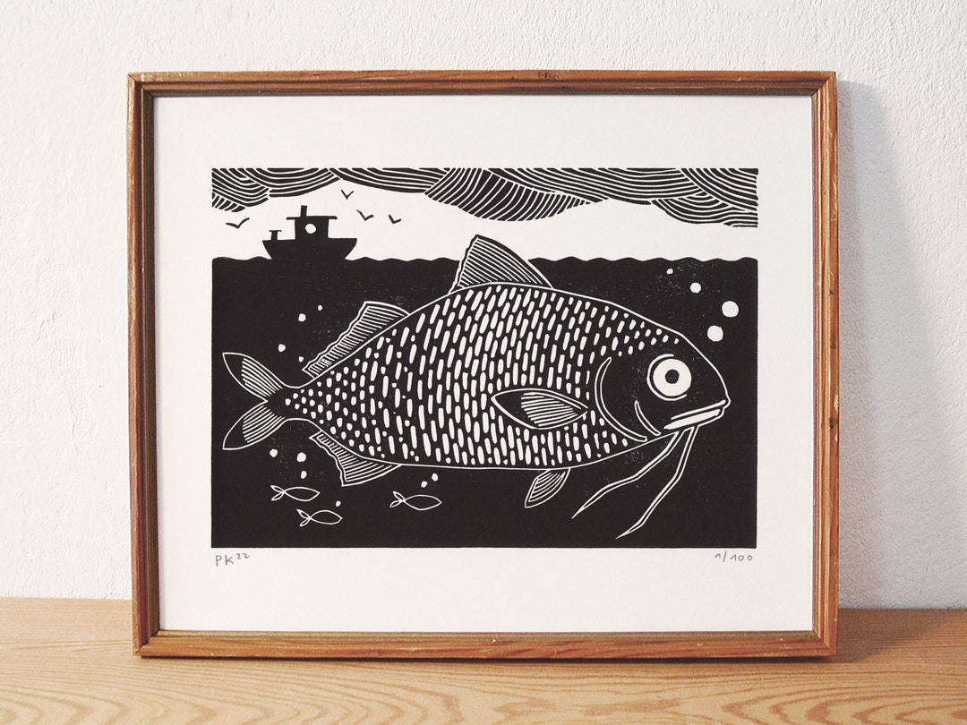 Beardfish · Original Linocut · Limited Edition - Etsy