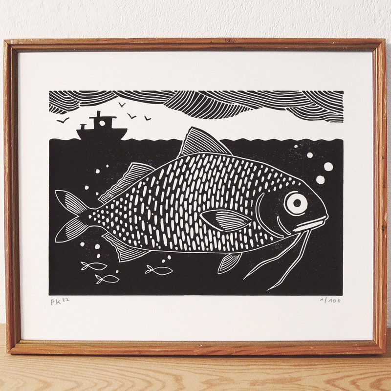 Fish Linocut - Etsy