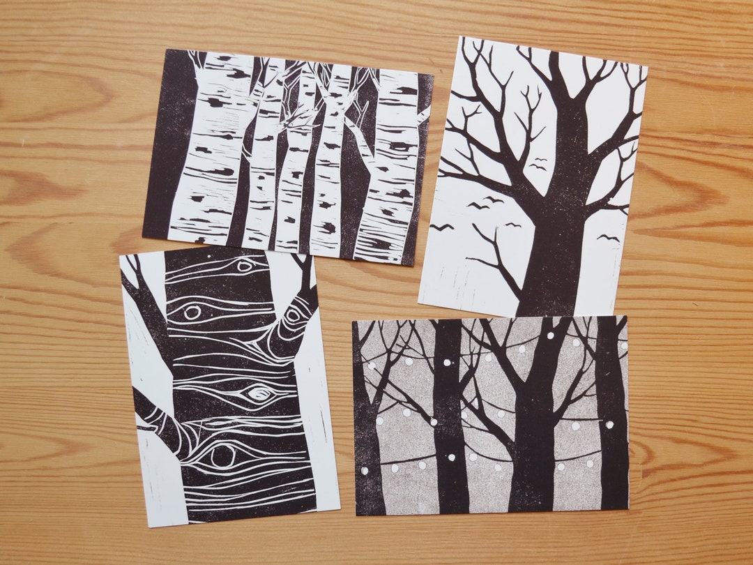 Postcard Set of 4 trees - Etsy