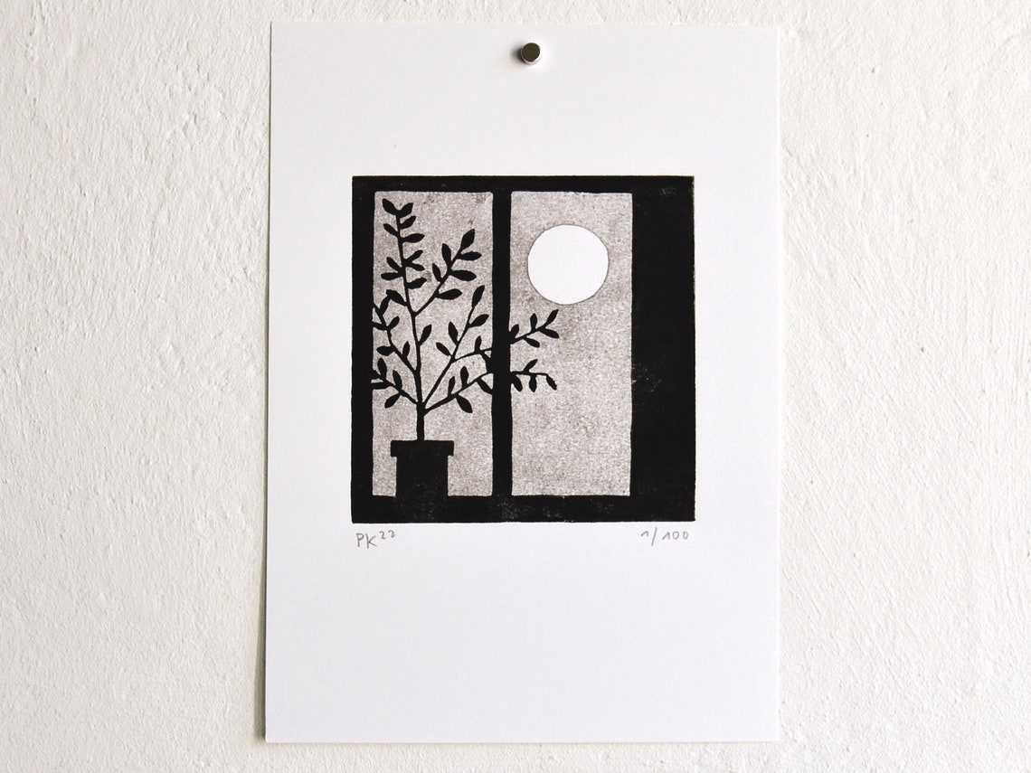 Moon Series 9 Original Linocut Limited Edition - Etsy