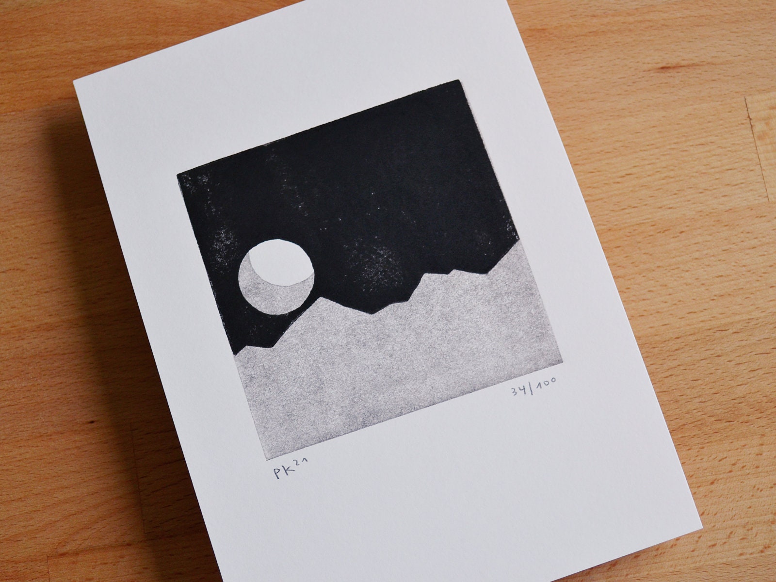 Moon Series 5 Original Linocut Limited Edition - Etsy