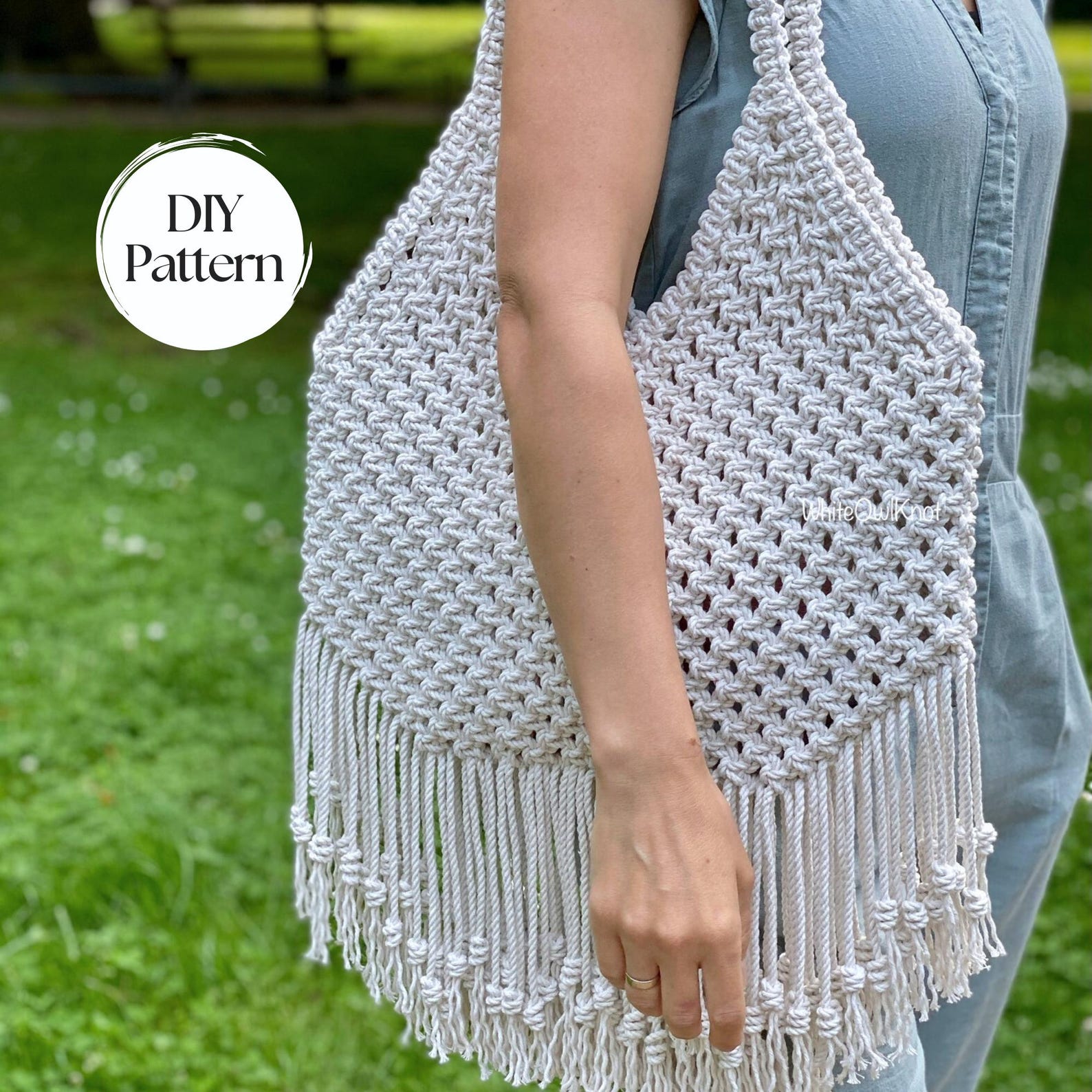 Macrame Market Shoulder Bag PDF Pattern, DIY Macrame Boho Hippie Bag ...