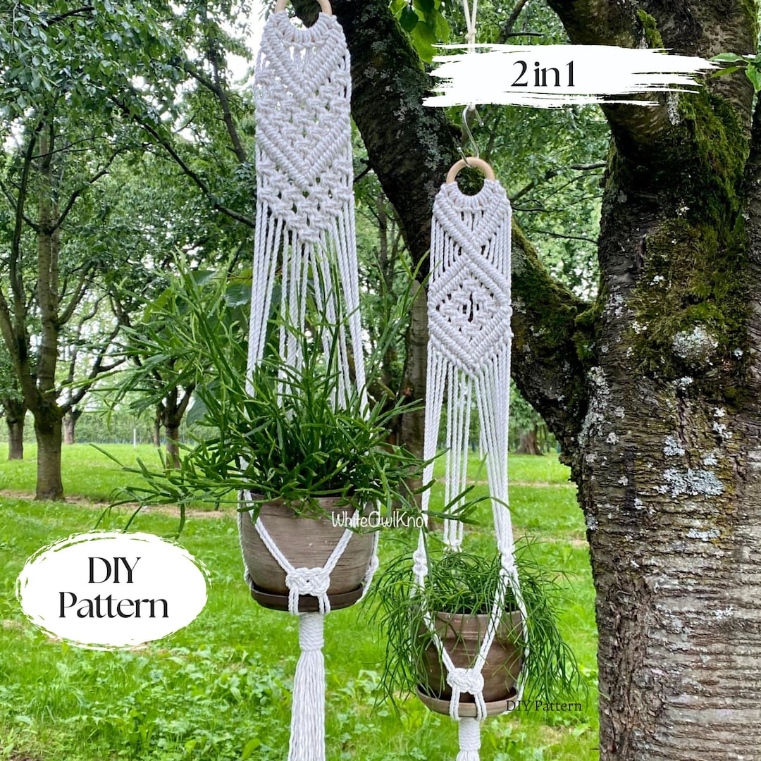 Set of TWO Macrame Plant Hangers PDF Patterns, DIY Macrame, Geometric ...