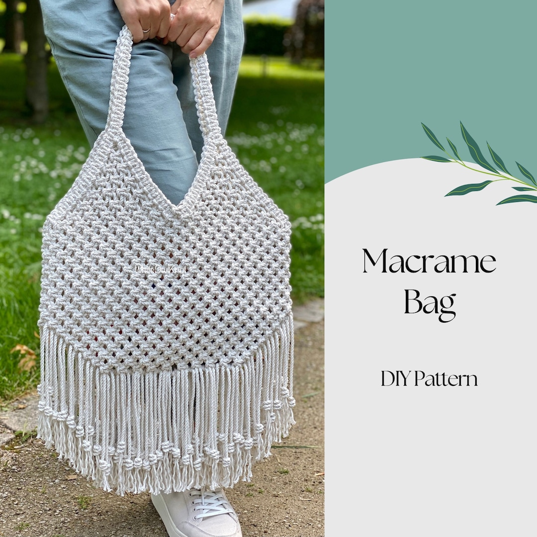 Macrame Market Shoulder Bag PDF Pattern, DIY Macrame Boho Hippie Bag ...