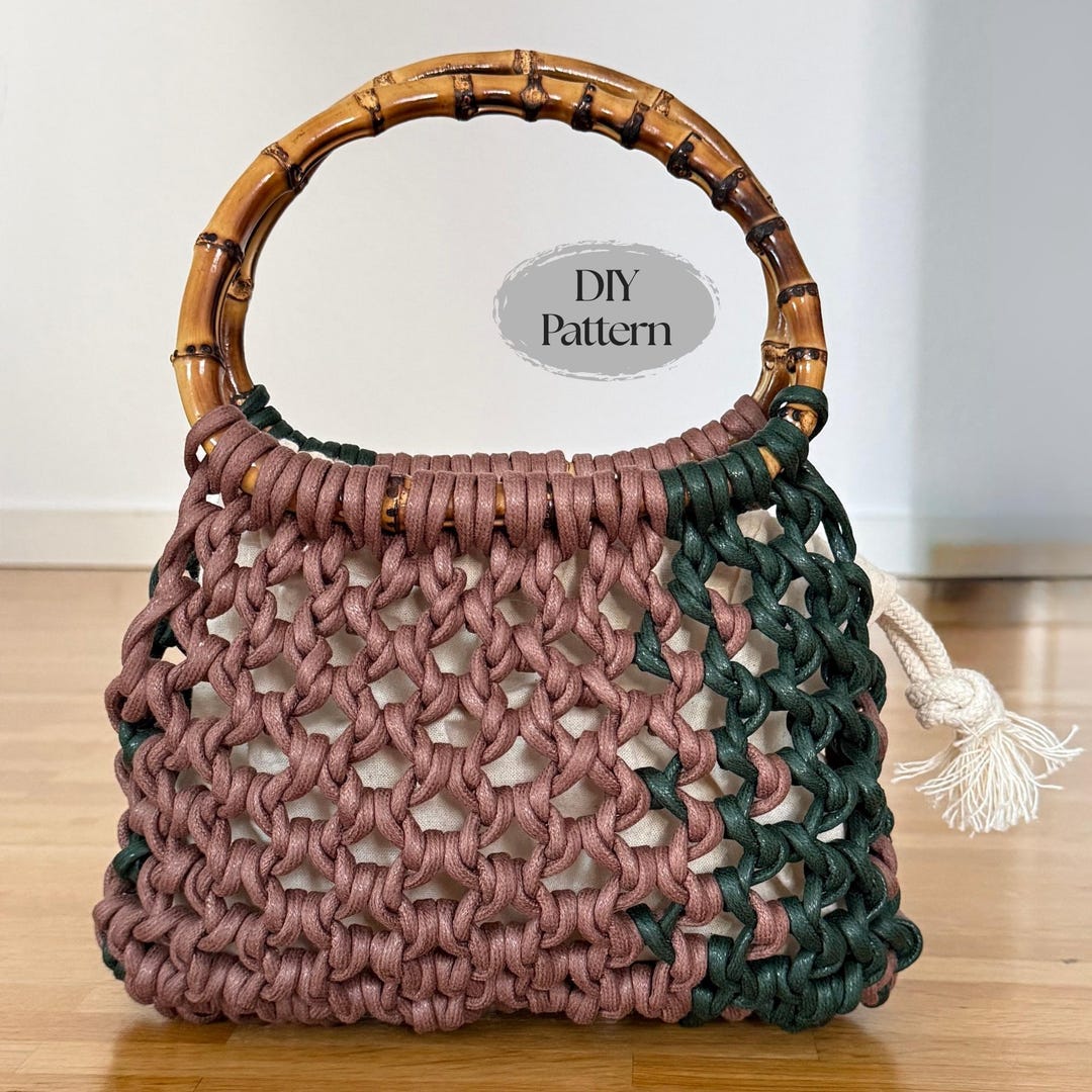 Macramé Bag Pattern PDF | DIY Handbag With Bamboo Handles | Modern ...