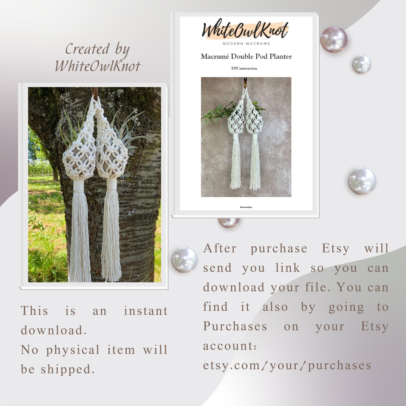 PDF Pattern Macrame Double Pod Planter, Macrame Plant Hanger Tutorial ...