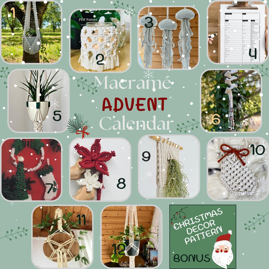 Macramé Advent Calendar: 12 DIY Patterns 1 Free Bonus Digital Patterns ...