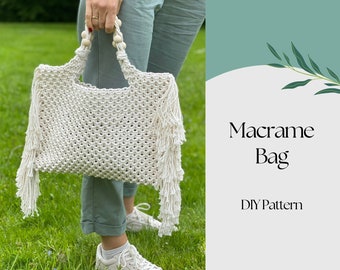 Macrame Bag PDF Pattern, DIY Macrame Boho Purse, Handbag Pattern, Macrame Tote Bag Pattern, How ...