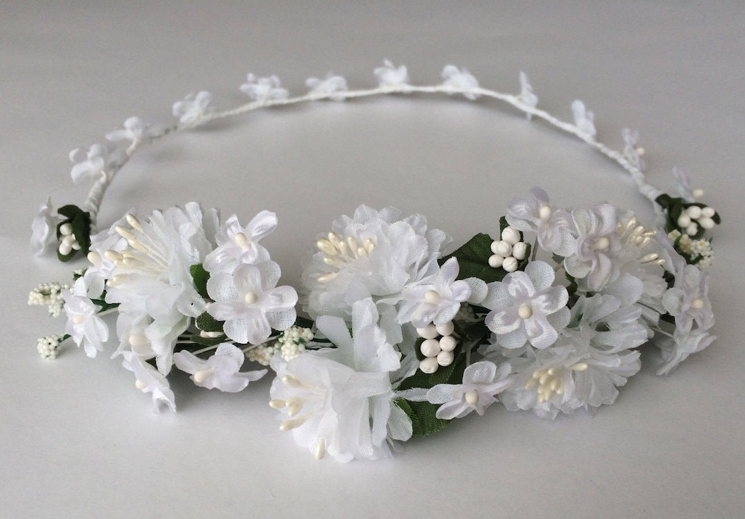 White Silk Flower Crown: Bridal Hairpiece, Flower Girl Headband - Etsy