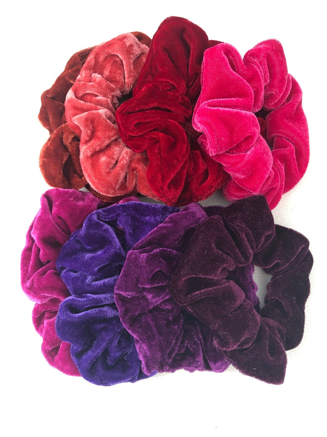 Holiday Velvet Scrunches, Silk Velour Scrunches, Red and Purple Tones ...