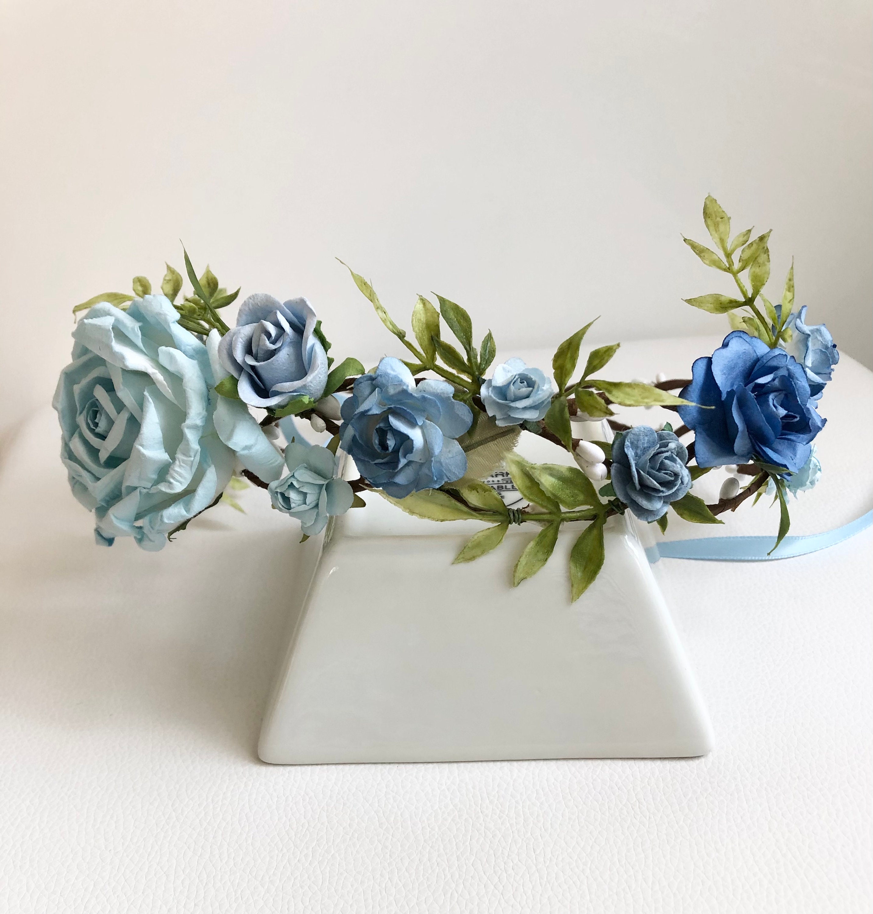Handmade Blue Paper Rose Flower Crown: Wedding Hairpiece - Etsy