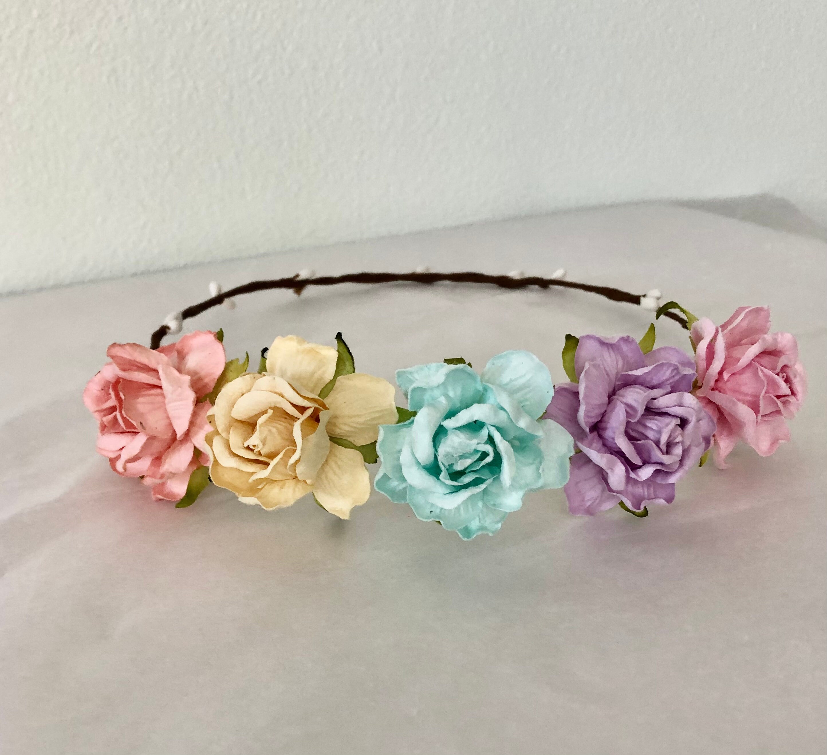 Unique Tea Rose Crown Pastel Color Crown Flower Girl | Etsy