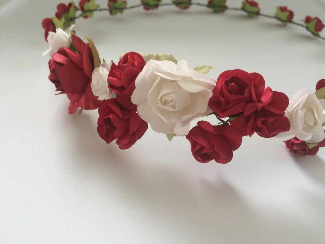 Flower crown red rose crown flower girl headband | Etsy