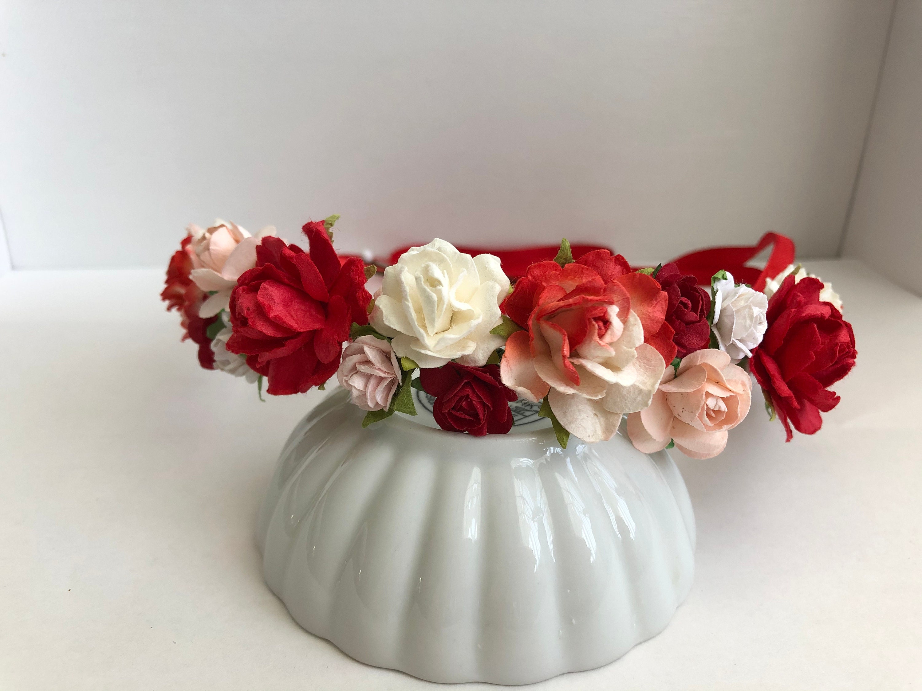 Flower Crown Red Rose Crown Flower Girl Headband Two Tone | Etsy