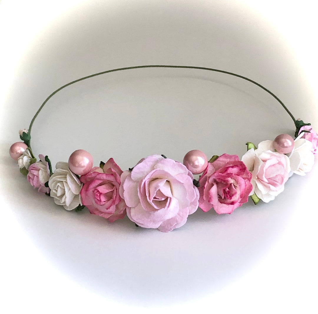 Pink Rose Crown: Two-tone Floral Tiara, Flower Girl Halo - Etsy