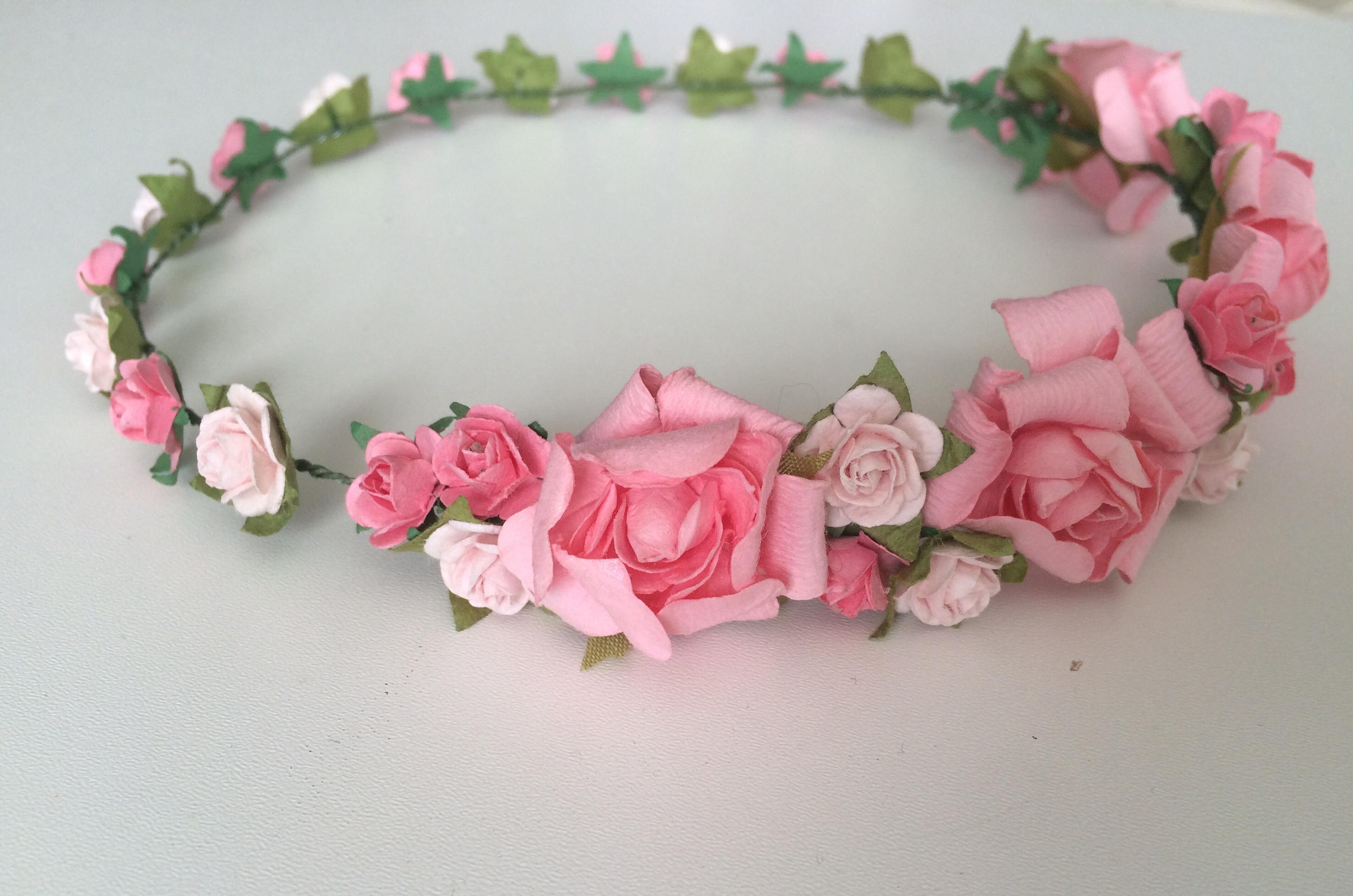 Whimsical Flower Crown Pink Roses Tiara Flower Girl | Etsy