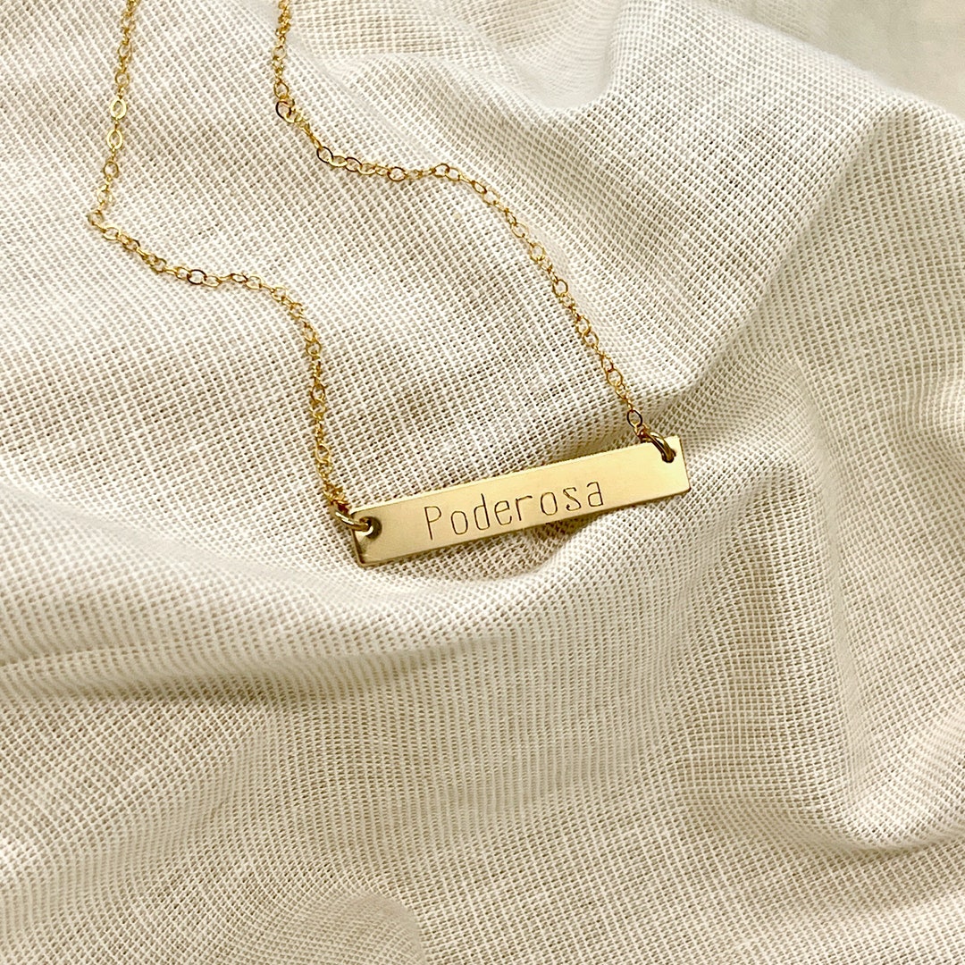 Poderosa Gold Bar Necklace, Engraved Latina Ponderosa Jewelry ...