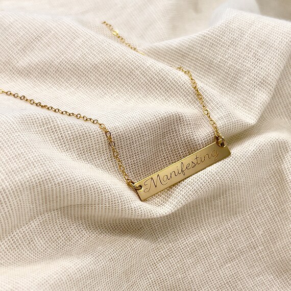 Manifesting Gold bar necklace engraved women s graduation gift jewelry empowerment gold necklace latina owned handmade latina jewelry