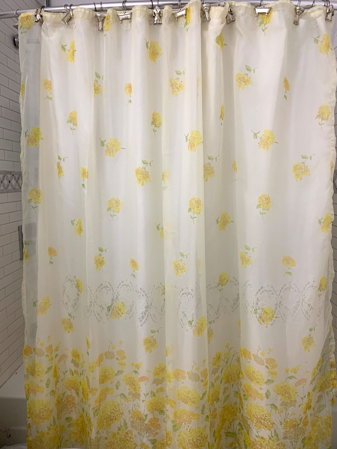 Vintage Hygiene Industries Yellow Flower Powder Fabric Shower Curtain ...