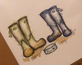 Welly boot drawing | Etsy
