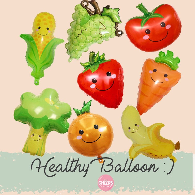 Healthy Fruits & Vegetable Balloons - Party Decor, Strawberries, Banana ...