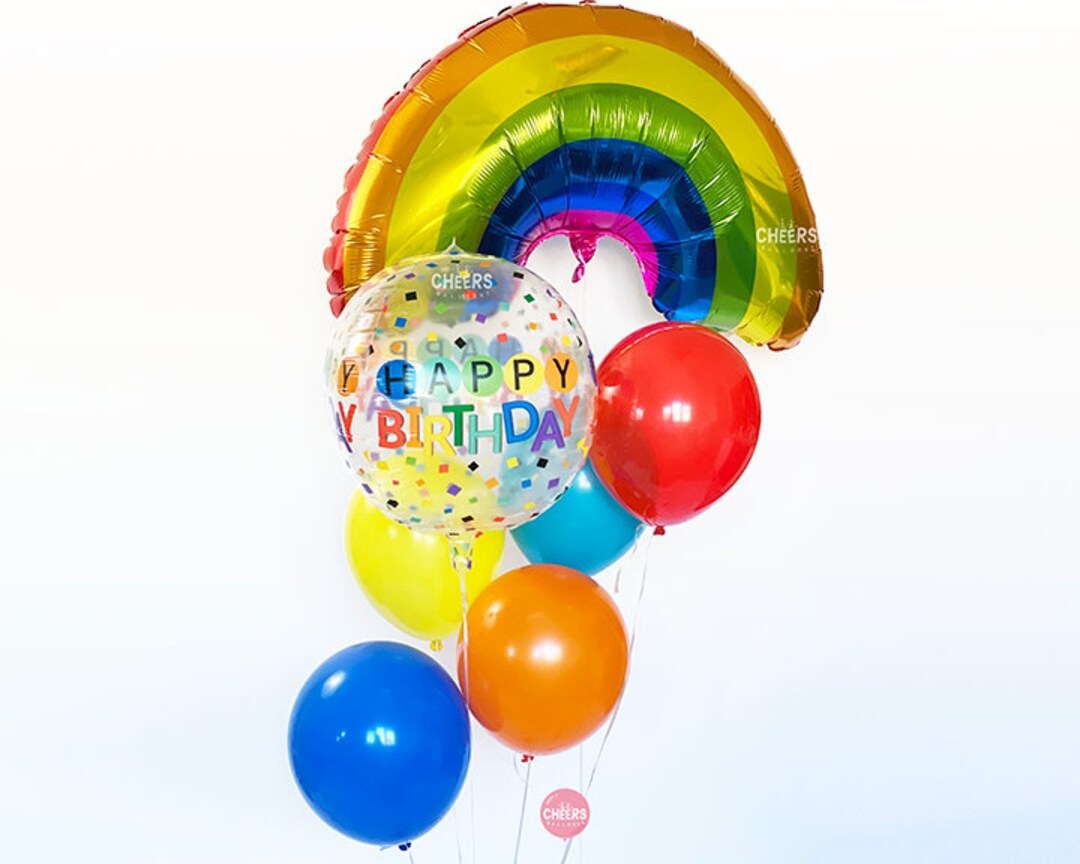 Rainbow Happy Birthday Balloon Bouquet | Happy Cloud, Rainbow Party ...