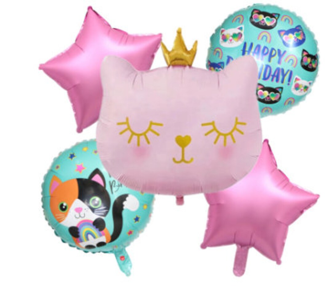 Kitty Cat Black Pink Gold Balloon | Meow, Happy Birthday, Queen, Crown ...