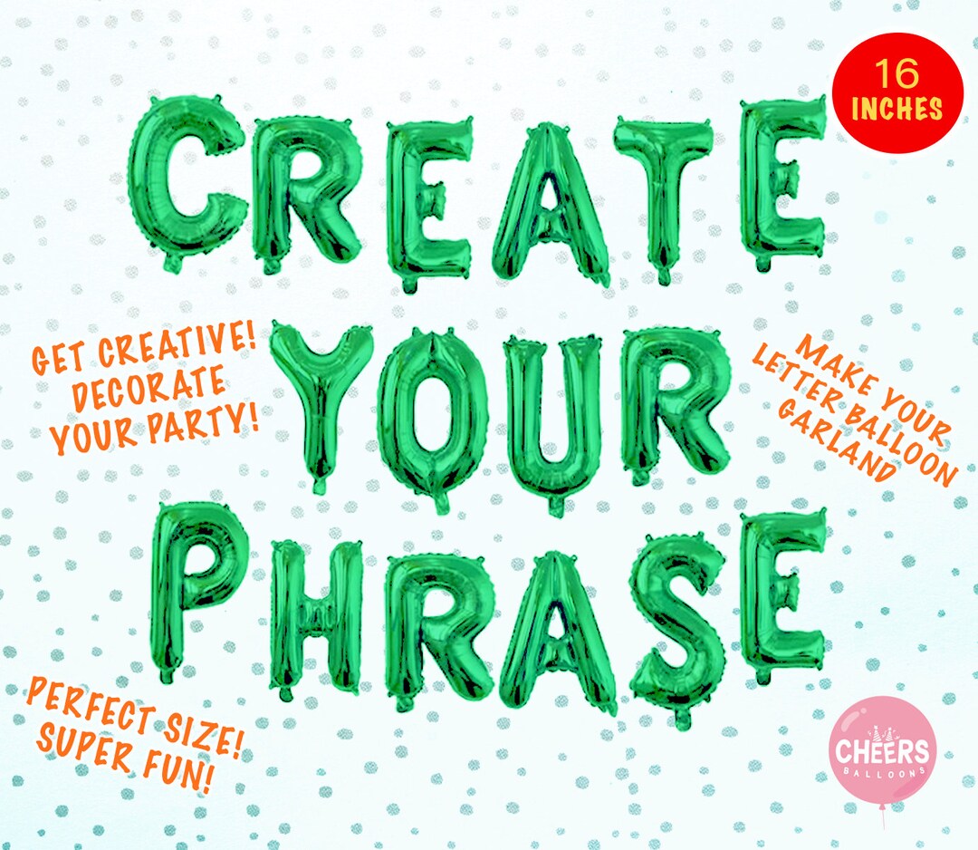 16" Green Letter Balloons - Create Your Balloon Banner - Gold Foil ...