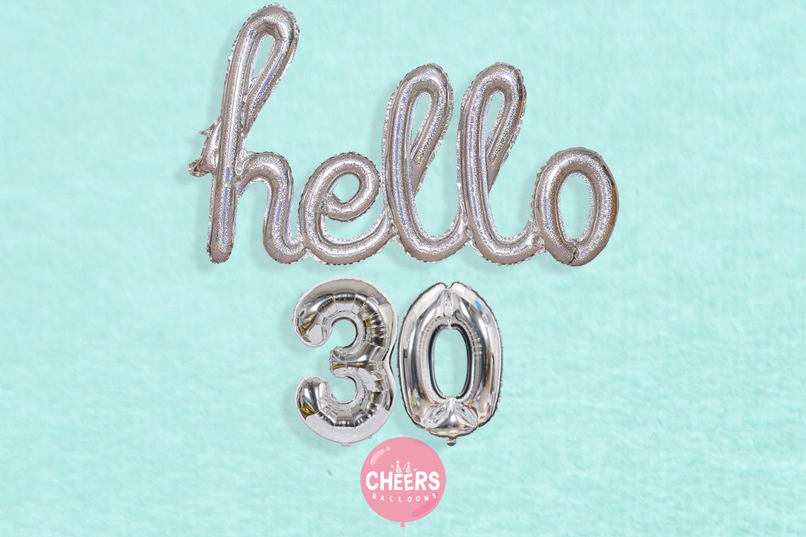 HELLO 30 script foil balloon Pink or Holographic | Etsy
