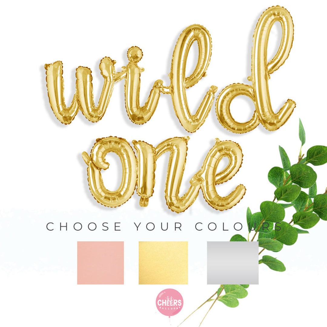 Wild One Gold Script Letter Balloons | Cursive, First Birthday Silver ...