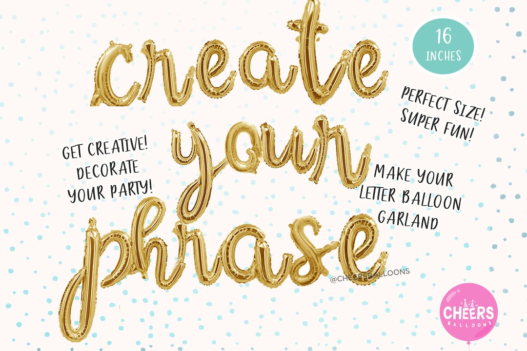 16" Script GOLD Letter Balloons - Create Your Balloon Banner - Gold ...