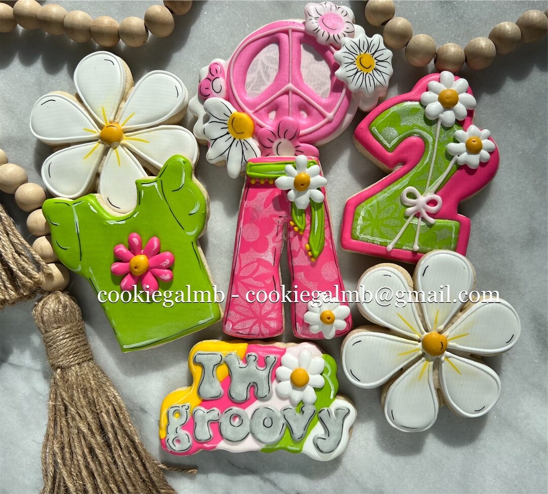 TWO Groovy Birthday Party Themed Cookies - Etsy