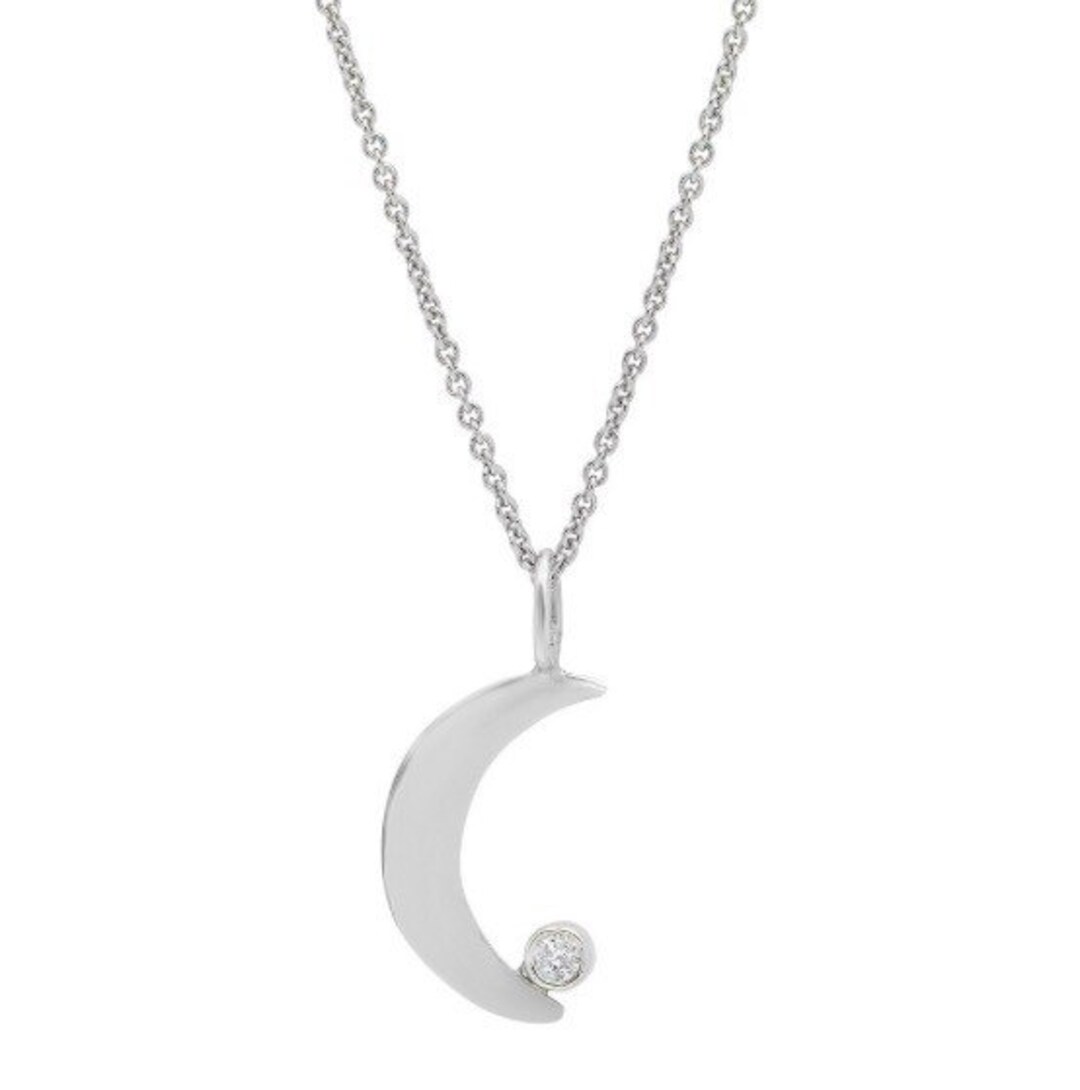 14k White Gold Moon & Diamond Necklace, Moon and Diamond Necklace, Over ...