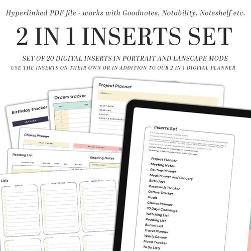 Inserts for Digital Planner Goodnotes Noteshelf Notability - Etsy