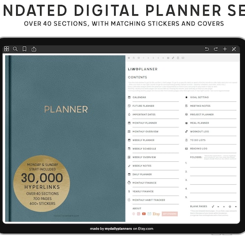 Undated Digital Planner for Goodnotes/notability Hyperlinked - Etsy