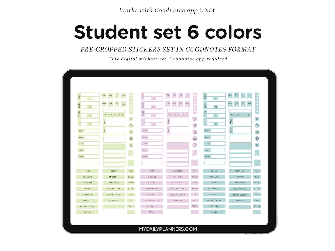 Digital Planner Stickers Student, for Digital Planning | Pre-cropped ...
