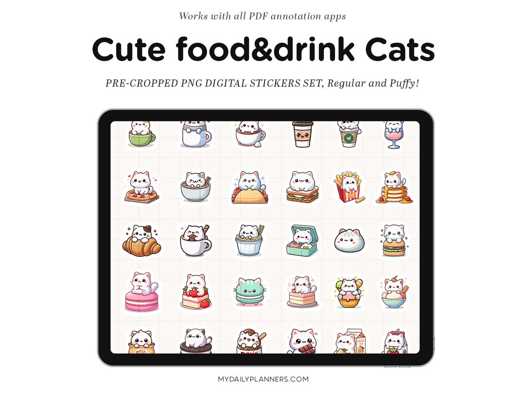 Cute Cats Digital Stickers for Digital Planning Food and Drinks Digital ...