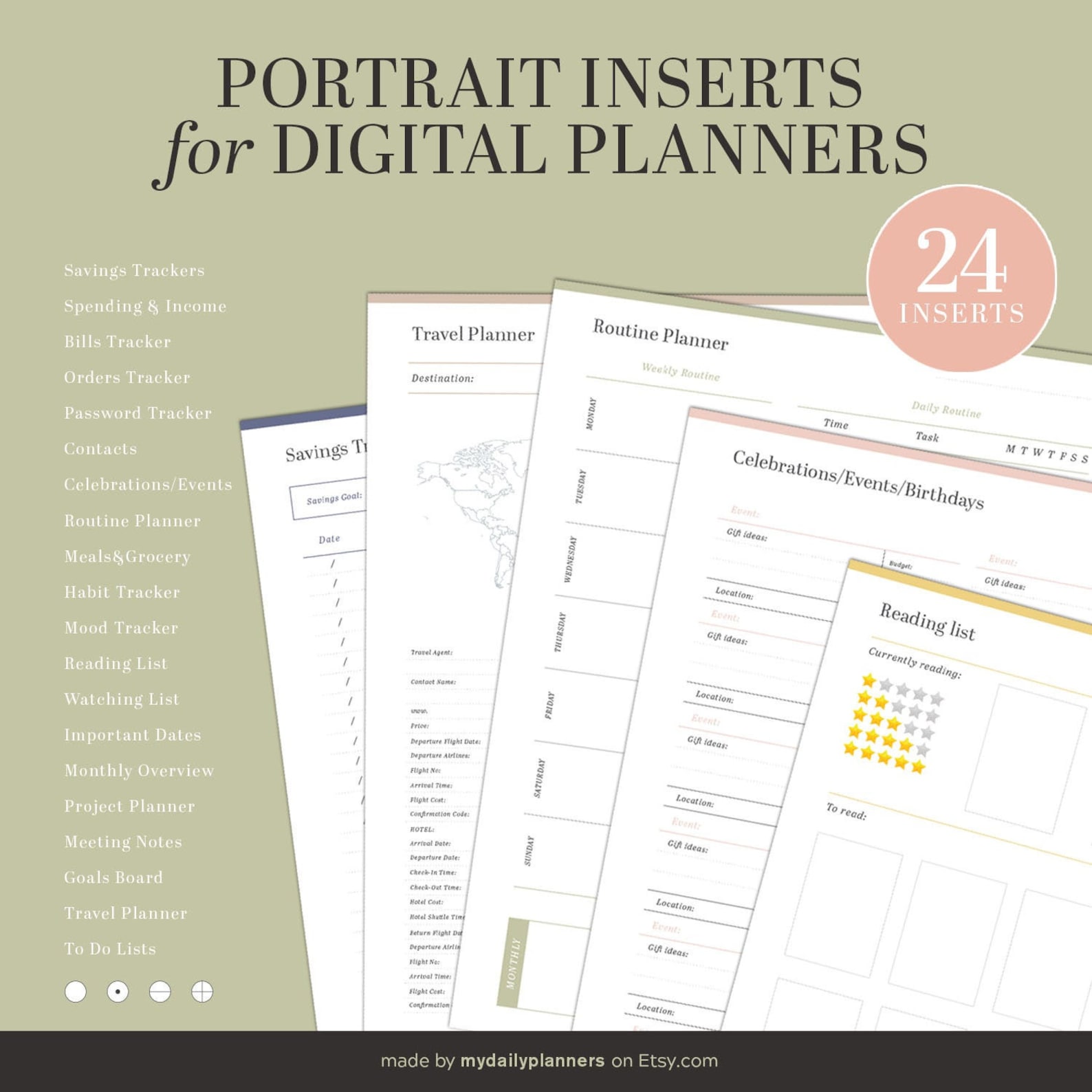 Inserts for Digital Planner PDF Template for Ipad Android - Etsy