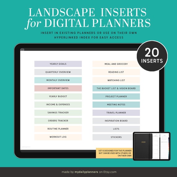 Inserts for Digital Planner PDF Template for Ipad | Etsy
