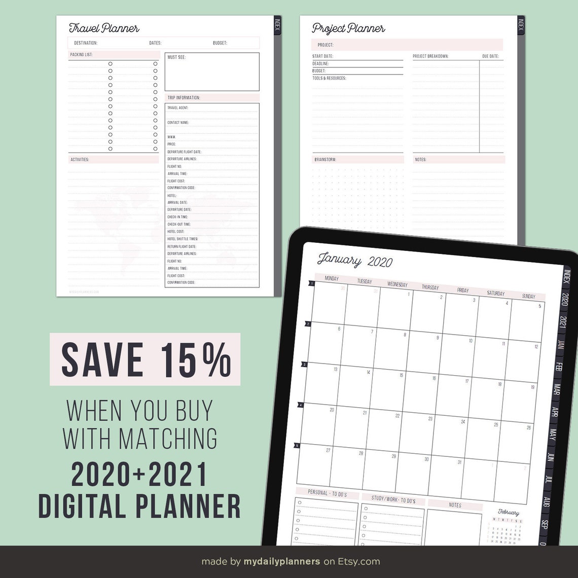 Portrait Inserts for Digital Planner | Pdf Template for Ipad, Android ...