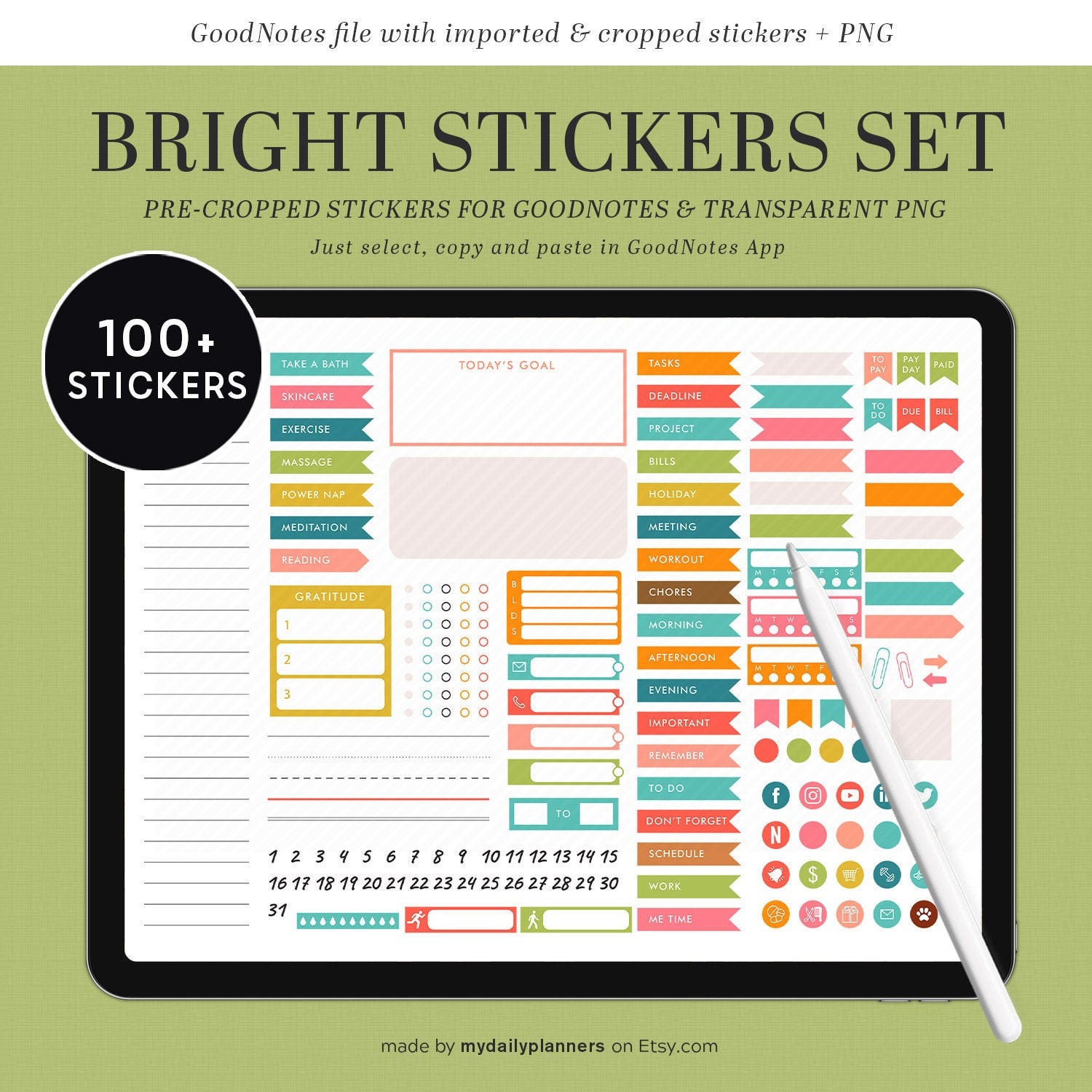 Digital Stickers for Digital Planning Bright Stickers Set - Etsy