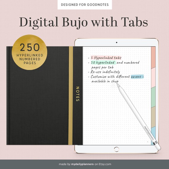 Digital Bujo Notebook 5 Tab Template Goodnotes Digibujo | Etsy