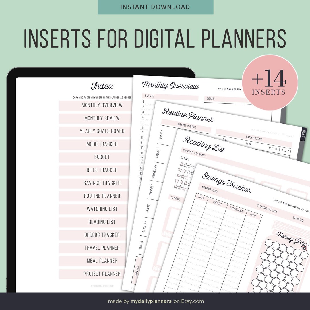 Portrait Inserts for Digital Planner | Pdf Template for Ipad, Android ...