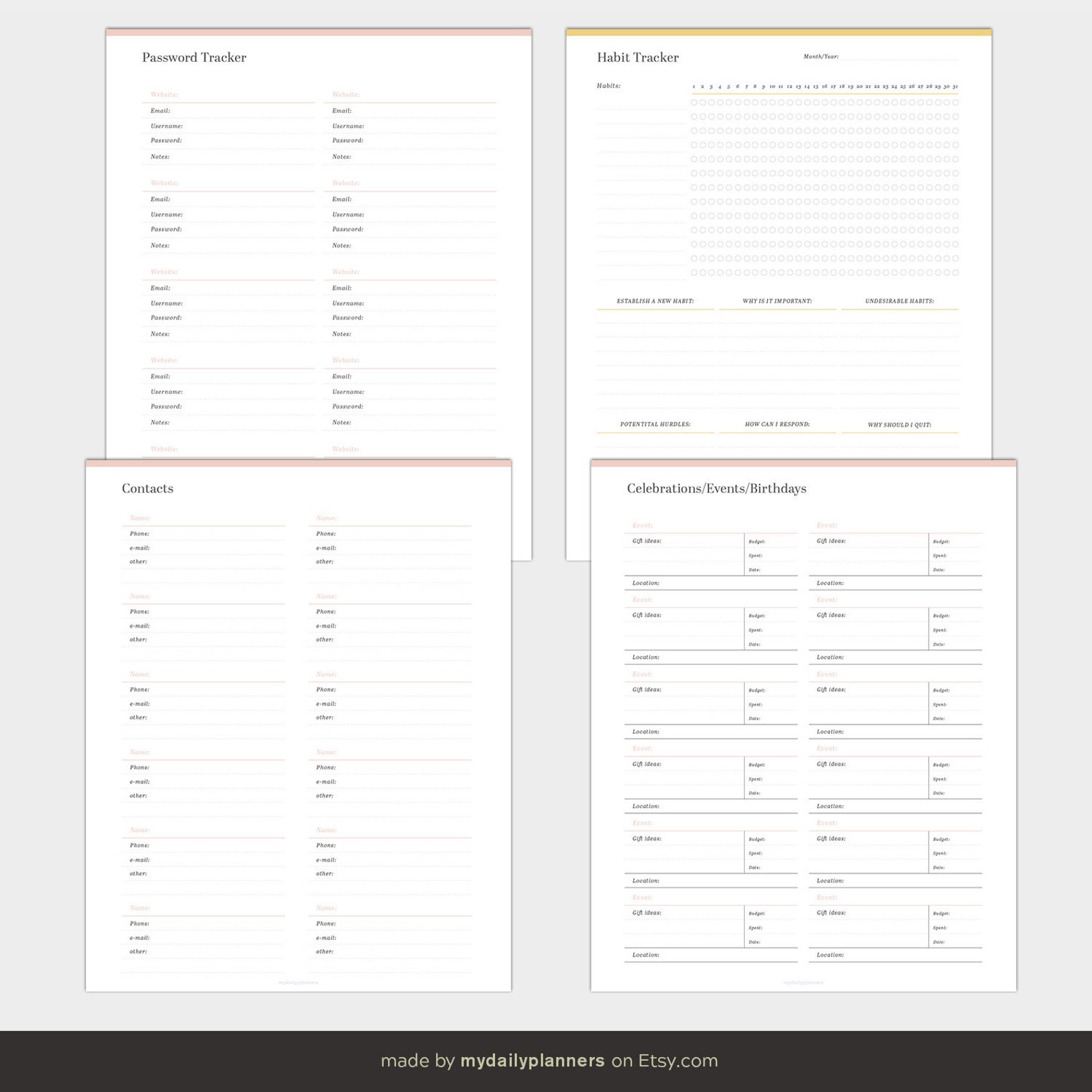 Inserts for Digital Planner PDF Template for Ipad Android - Etsy