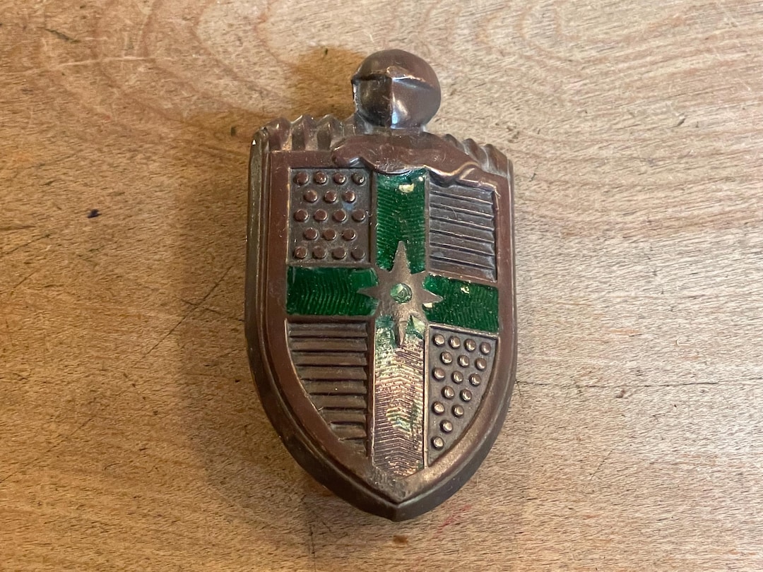 Vintage 1930's - 1940's Ornate Copper With Green Glass Medieval Shield ...