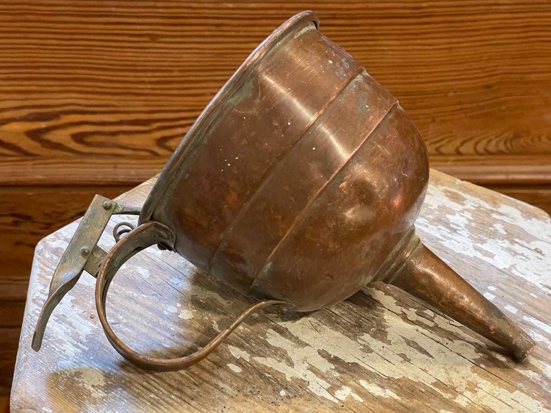 Authentic Vintage Early 1900's Tin Lined Copper Funnel With Handle ...